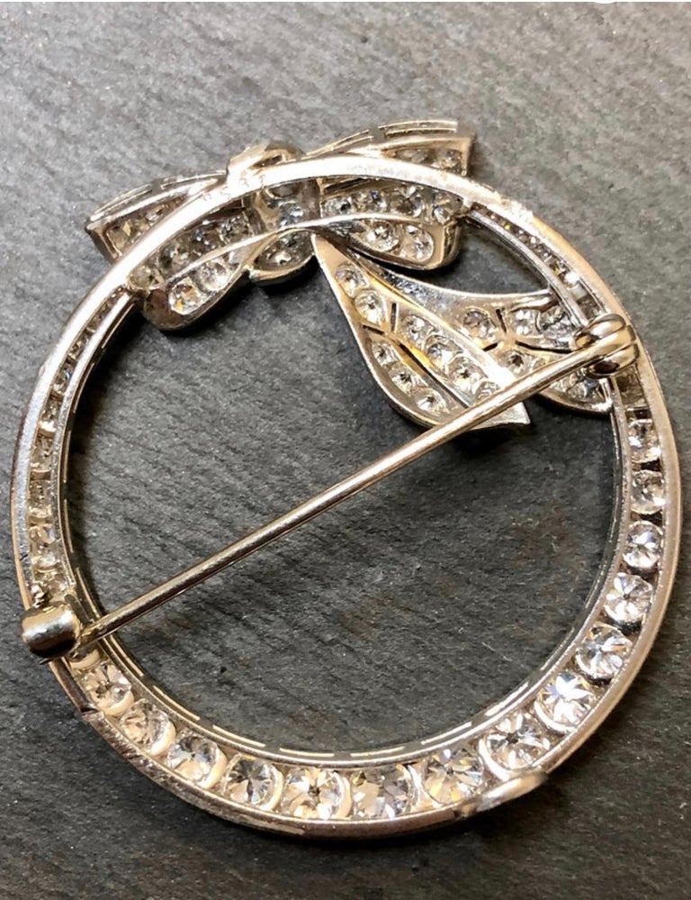Estate Vintage Numbered Platinum Art Deco Diamond Circle Bow Brooch For ...