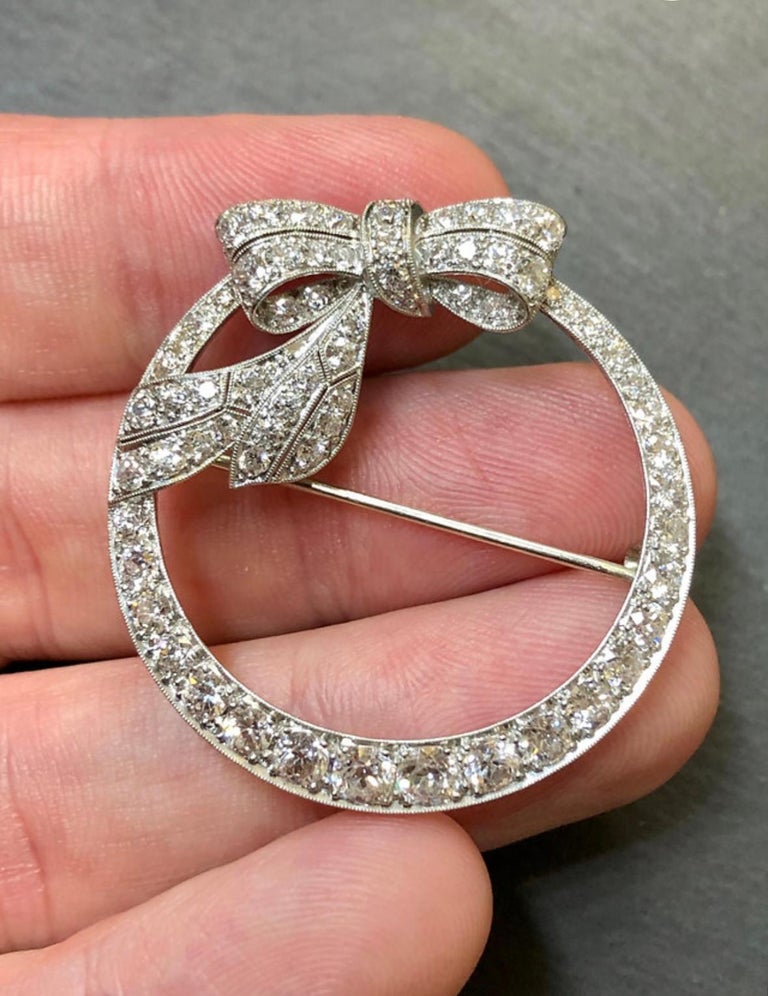 Estate Vintage Numbered Platinum Art Deco Diamond Circle Bow Brooch For ...
