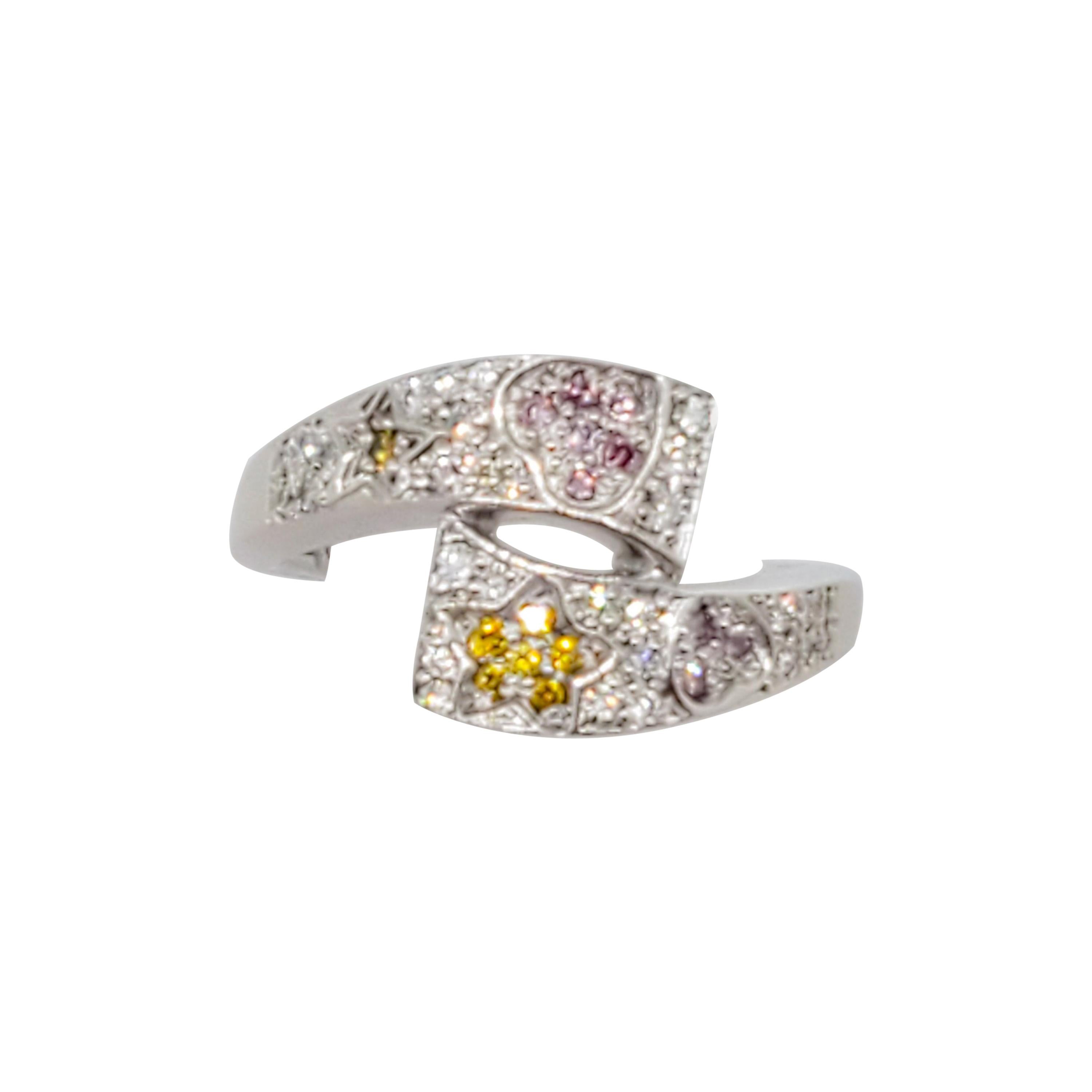 Estate Fancy Yellow Fancy Pink Fancy Blue and White Diamond Harem Ring ...