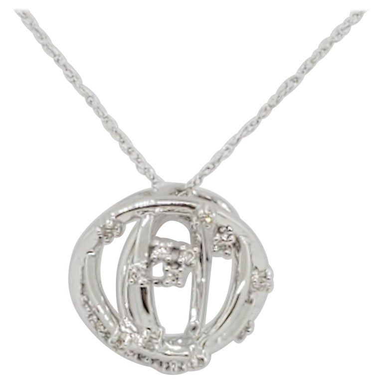 Estate White Diamond Ball Pendant Necklace in 18 Karat White Gold For ...