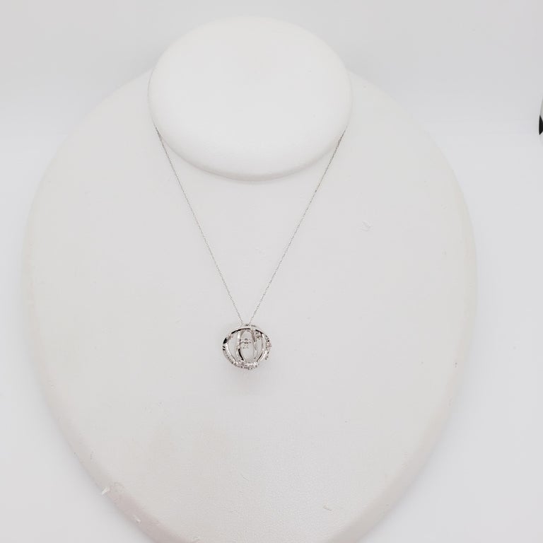 Estate White Diamond Ball Pendant Necklace in 18 Karat White Gold For ...