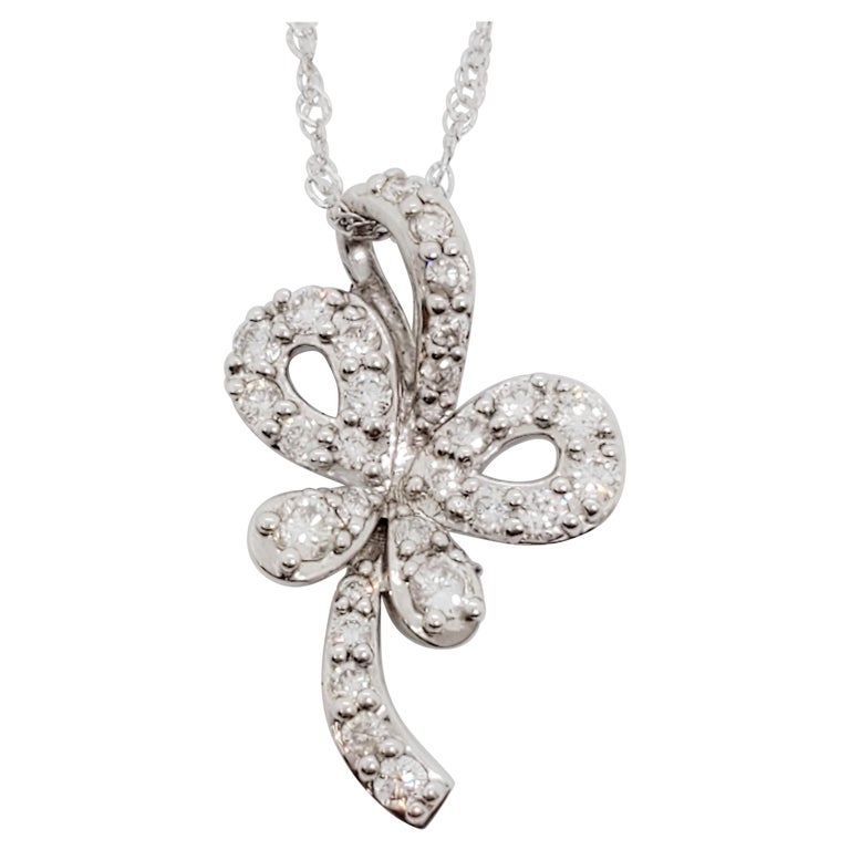 Estate White Diamond Butterfly Pendant Necklace in 18k White Gold For ...