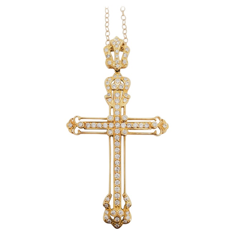 Estate White Diamond Cross in 14k Yellow Gold at 1stDibs