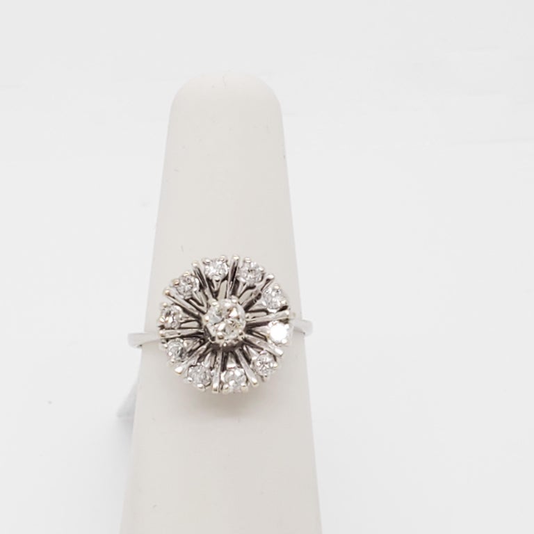 Estate White Diamond Flower Ring in 14k White Gold For Sale at 1stDibs