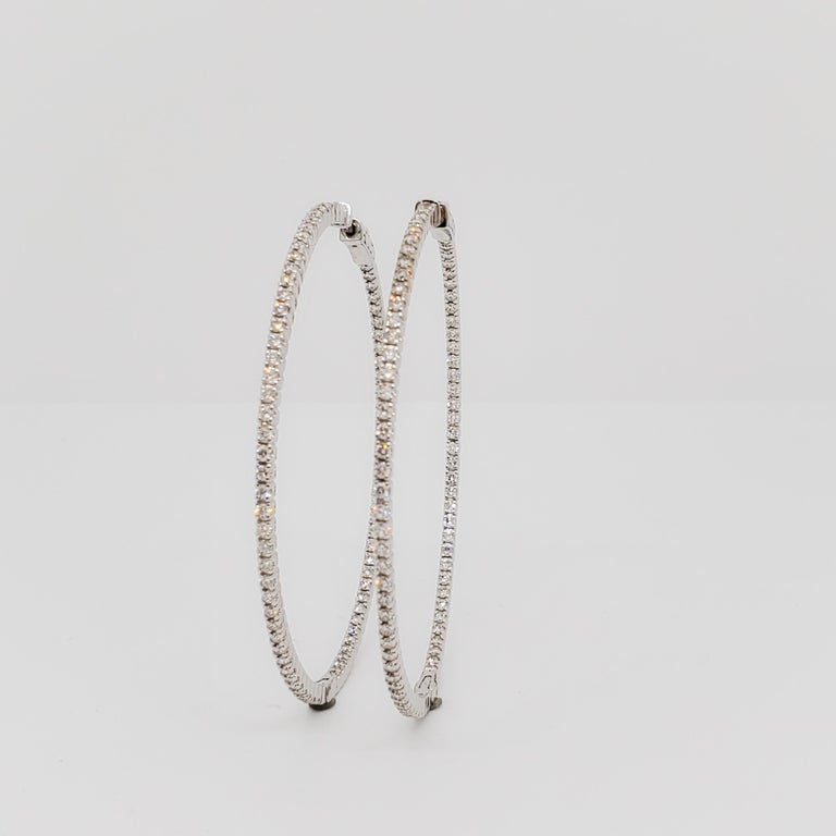 Estate White Diamond Hoops in 14k White Gold For Sale at 1stDibs