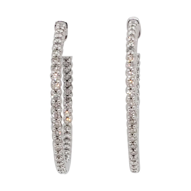 Estate White Diamond Hoops in 14k White Gold For Sale at 1stDibs
