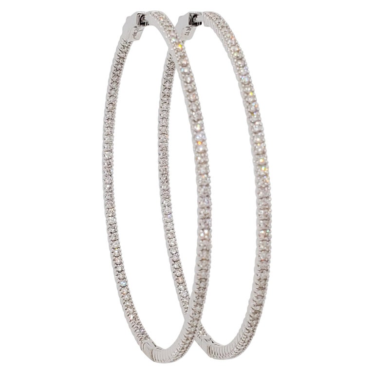Estate White Diamond Hoops in 14k White Gold For Sale at 1stDibs