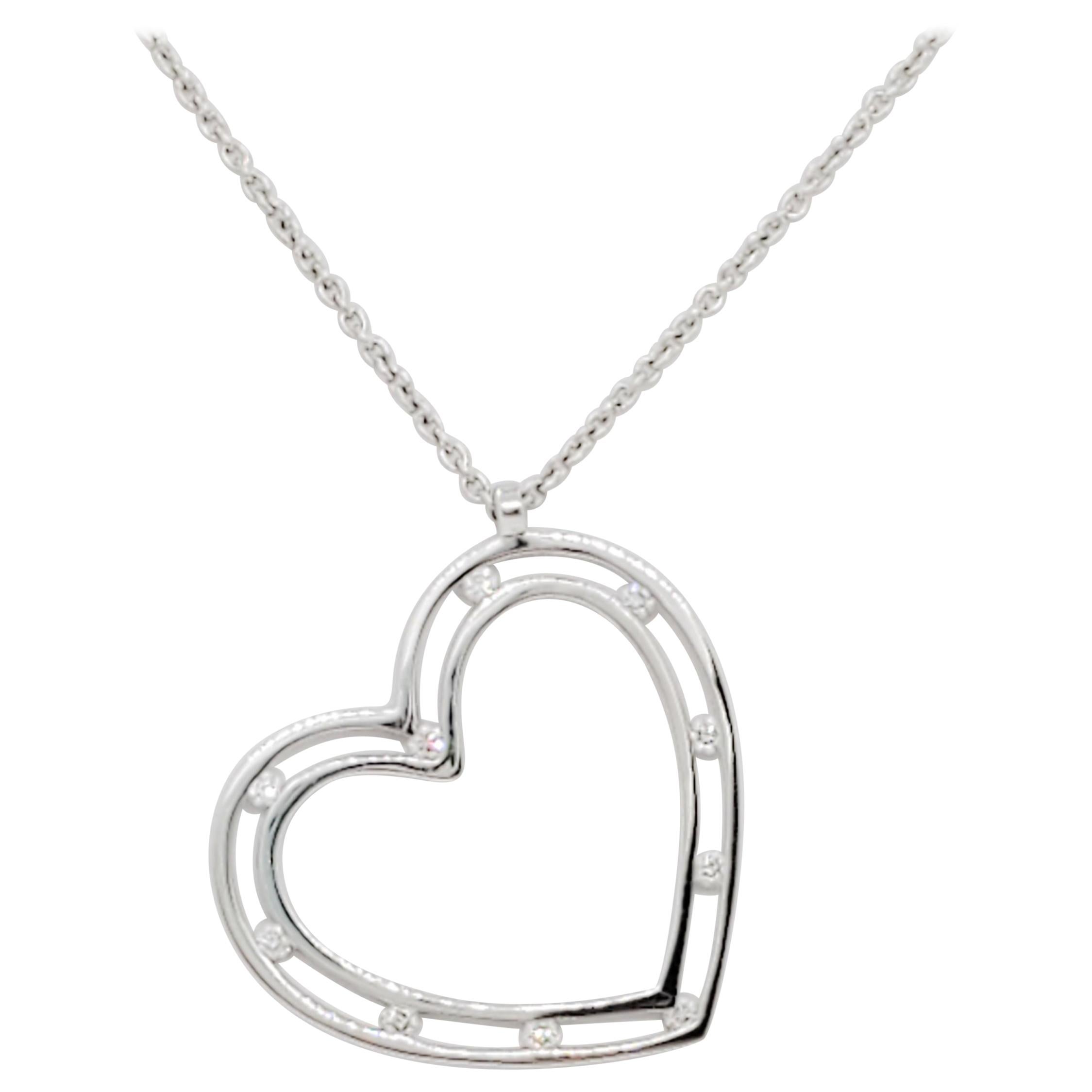 Diamond Accent Open Heart White Gold Falling Pendant Necklace For Sale ...