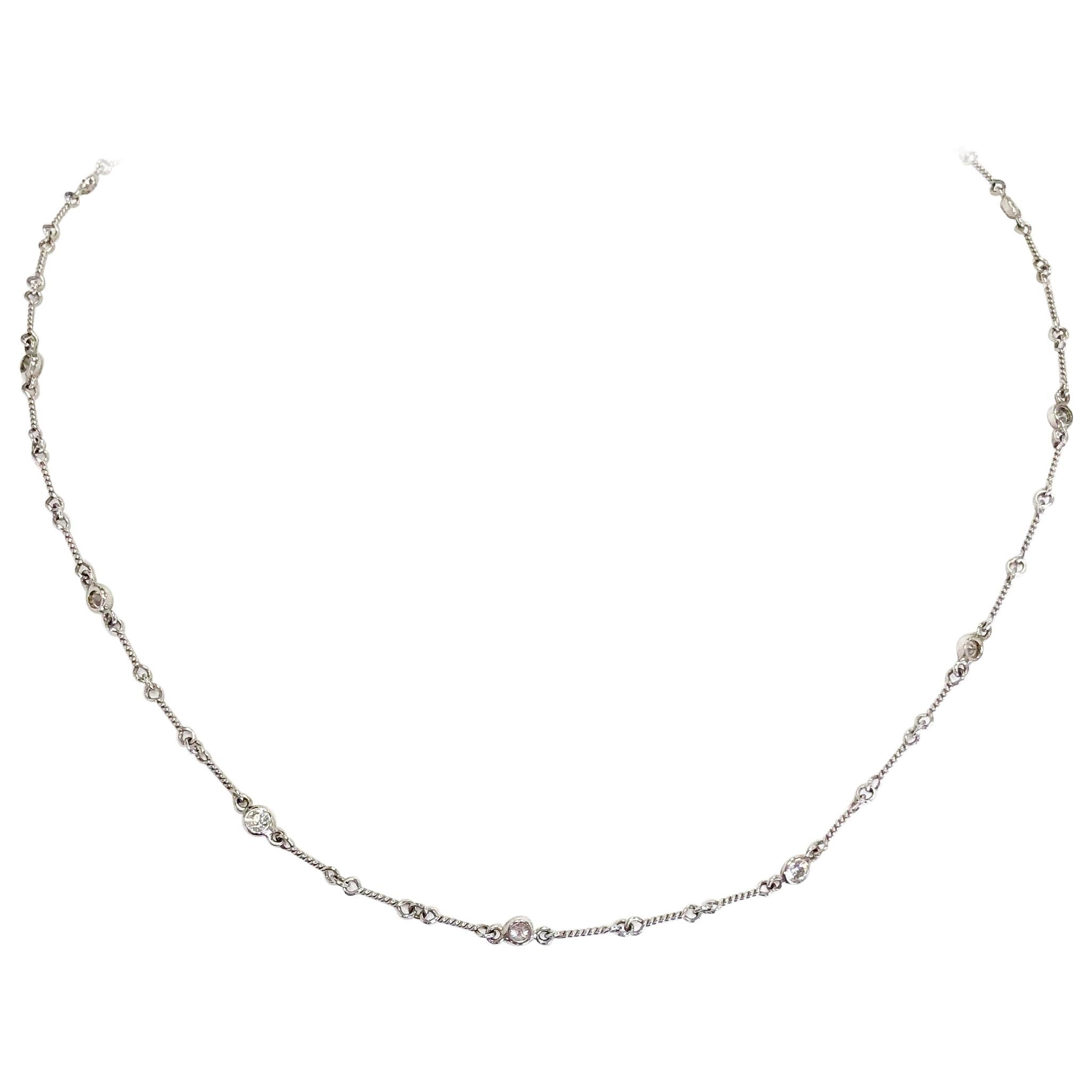 Estate White Diamond Round Chain Necklace in 18 Karat Yellow Gold For ...