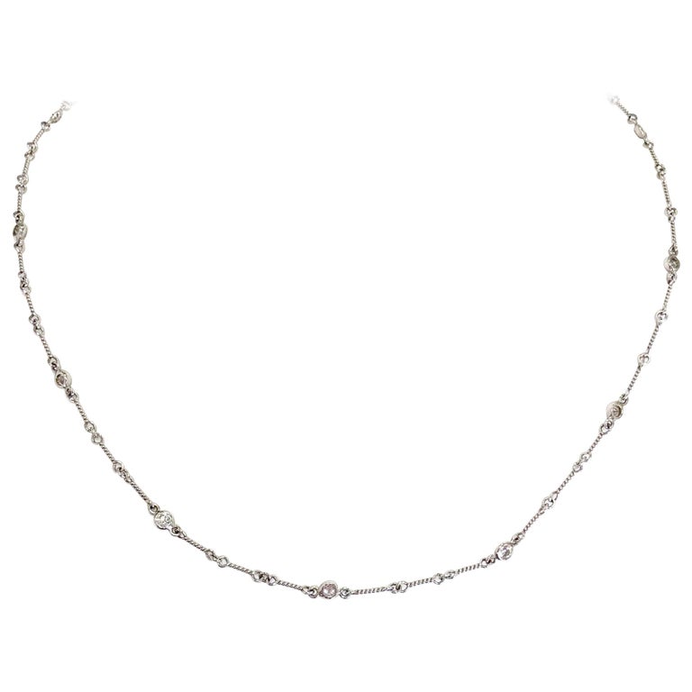 Estate White Diamond Round Chain Necklace in 14 Karat White Gold For ...