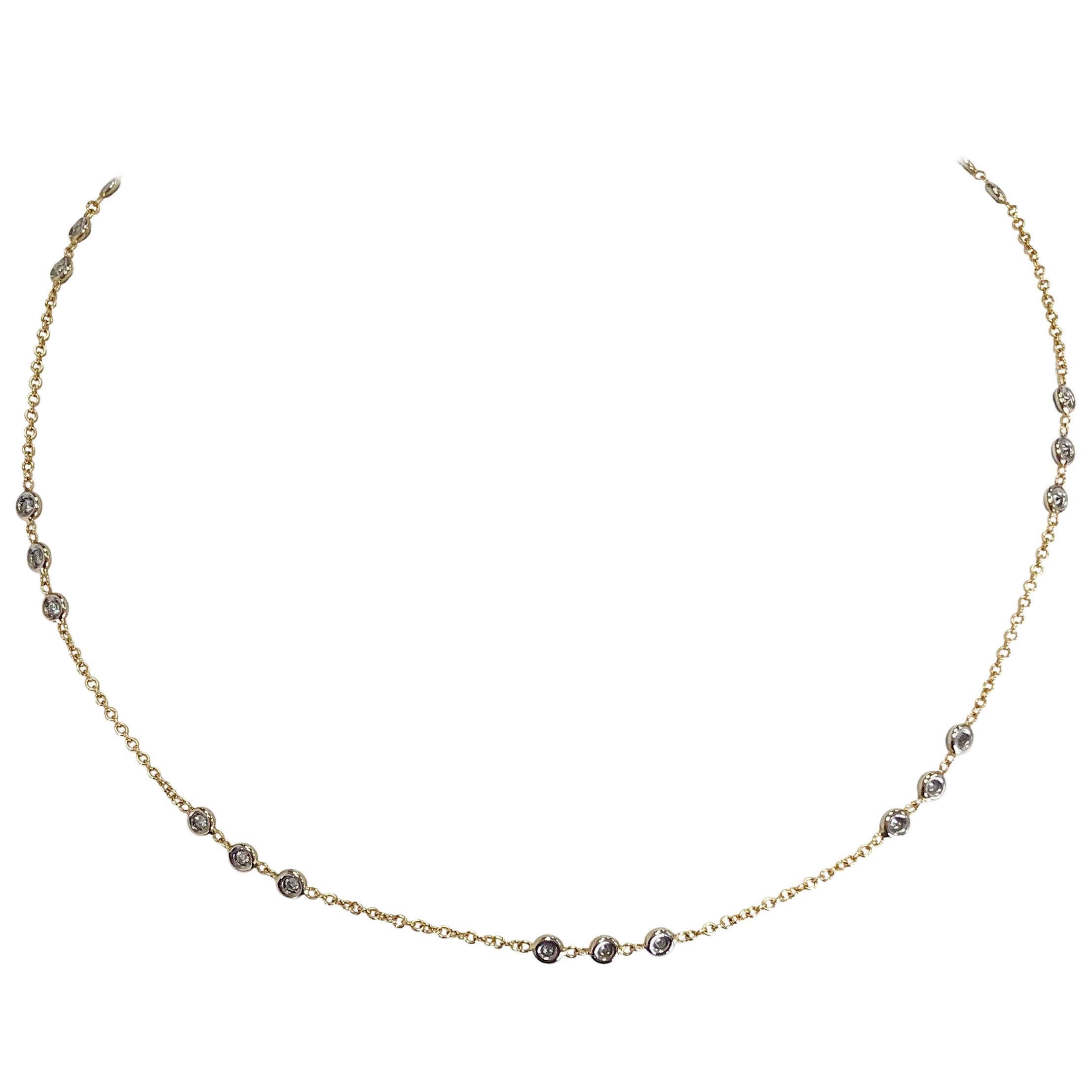 Estate White Diamond Round Chain Necklace in 18 Karat Yellow Gold For ...