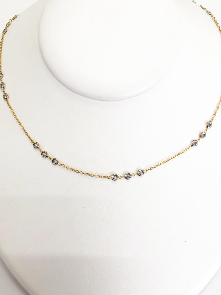 Estate White Diamond Round Chain Necklace in 18 Karat Yellow Gold For ...