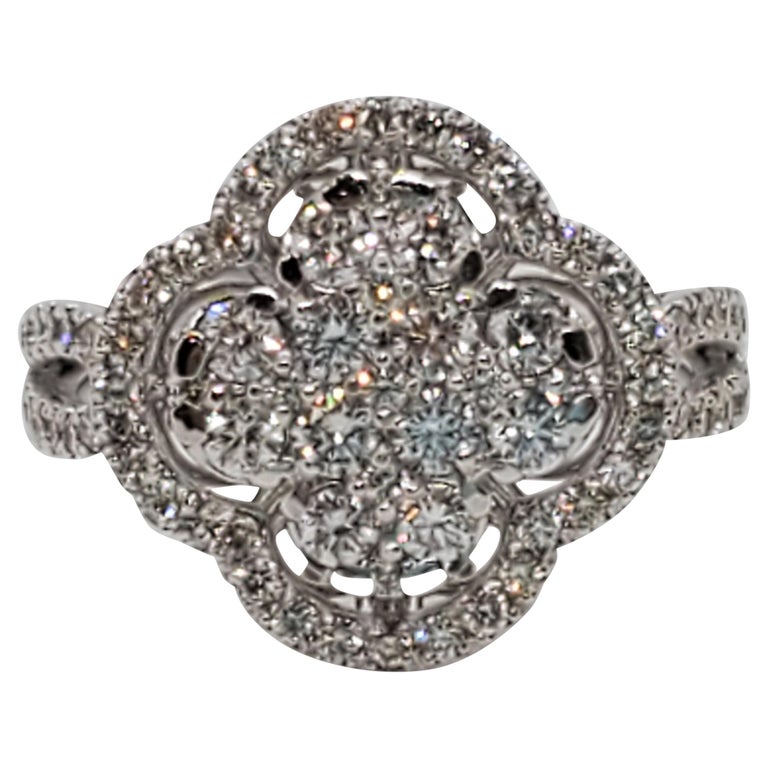 Estate White Diamond Round Clover Design Ring in Platinum For Sale at ...