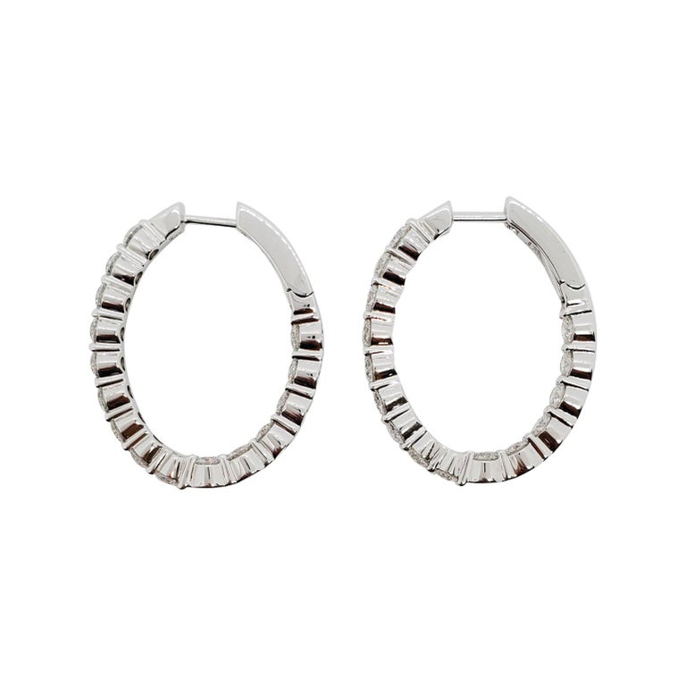 Estate White Diamond Round Hoops in 18k White Gold For Sale at 1stDibs