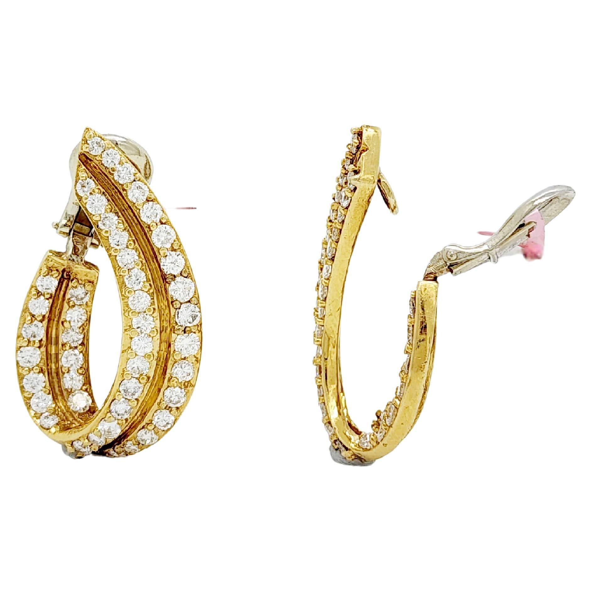 Estate White Diamond Semi Hoop Earrings in 18k Yellow Gold For Sale at ...