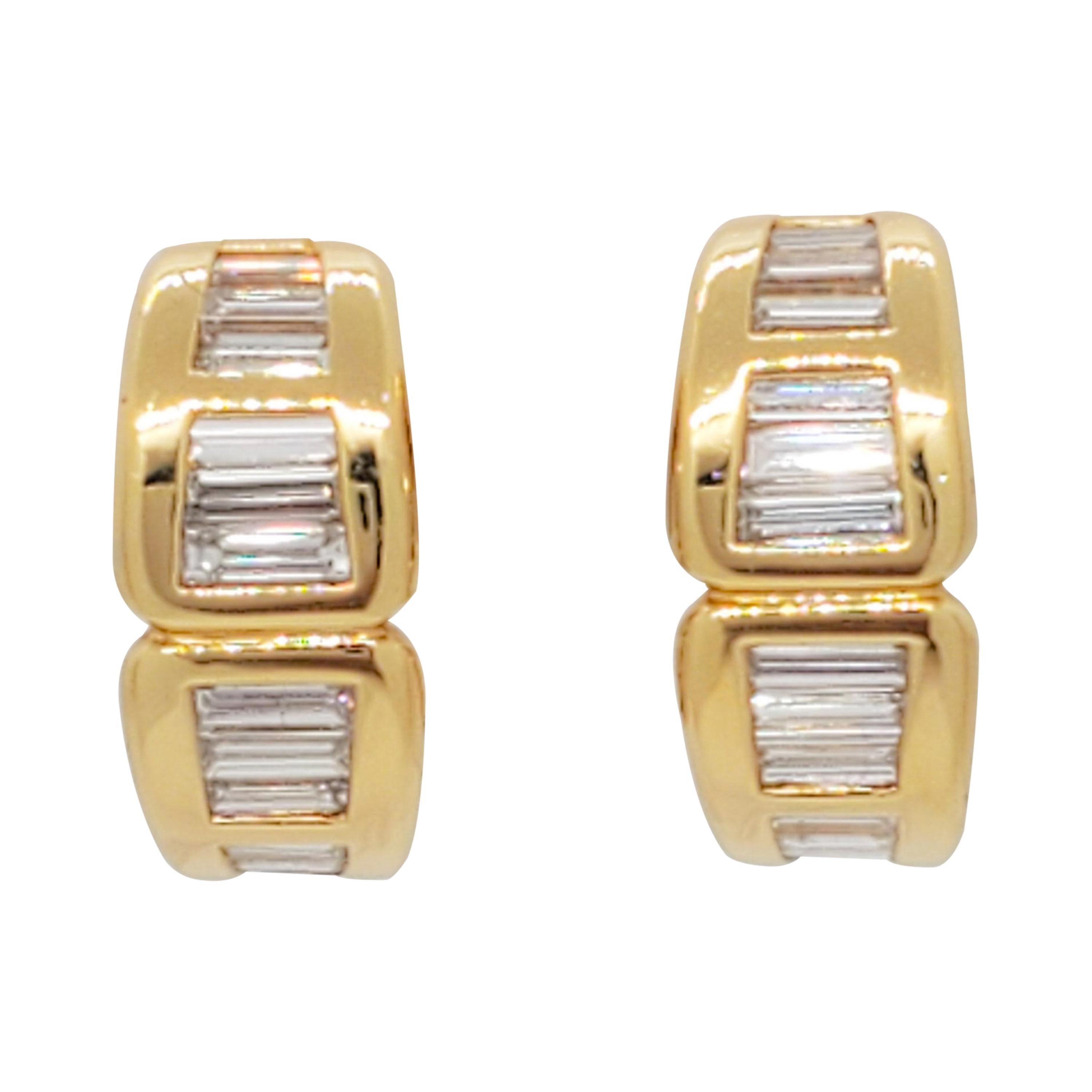 Estate White Diamond and Ruby Semi Hoop Earrings in 18k Yellow Gold For ...