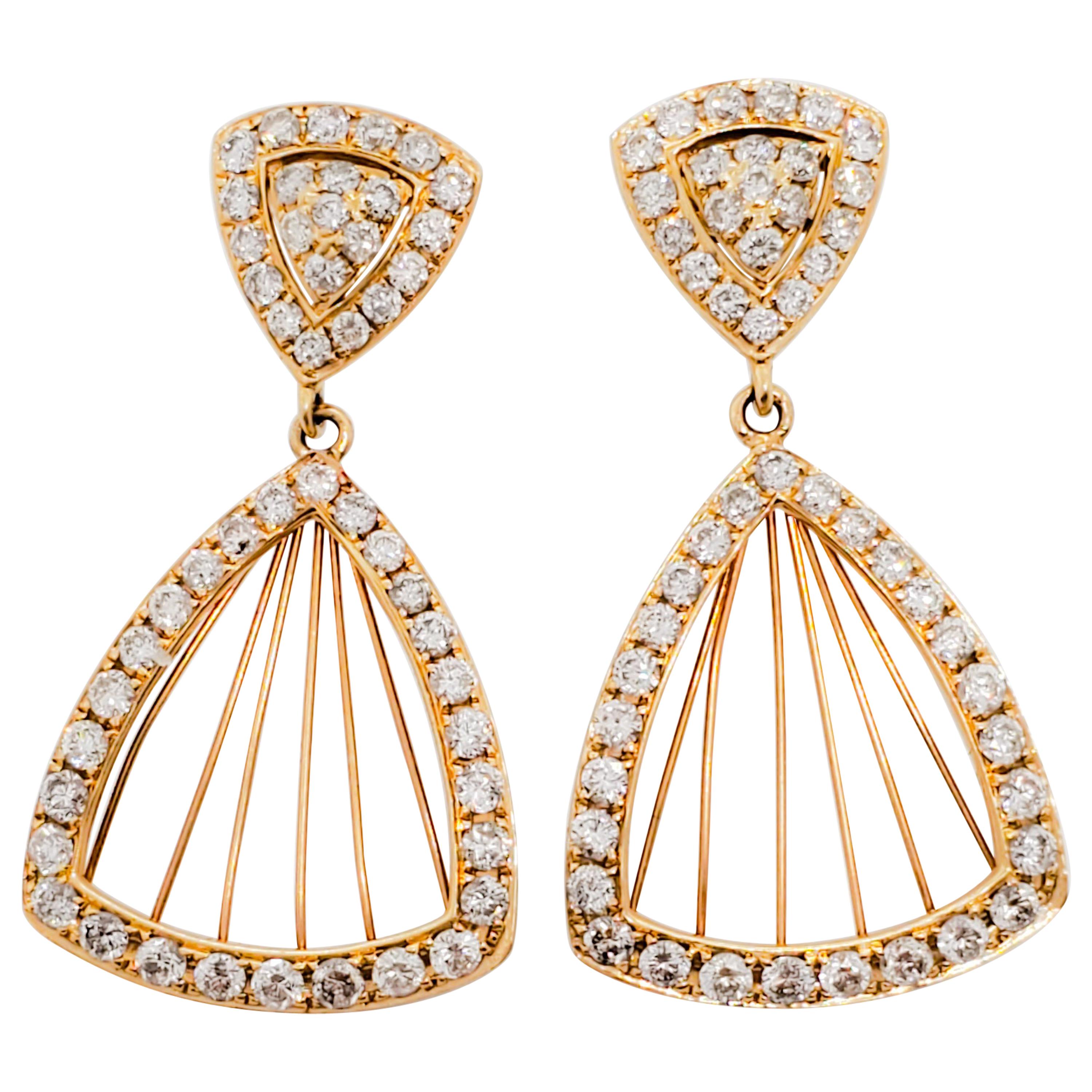 Triangle Diamond Gold Dangle Earrings at 1stDibs