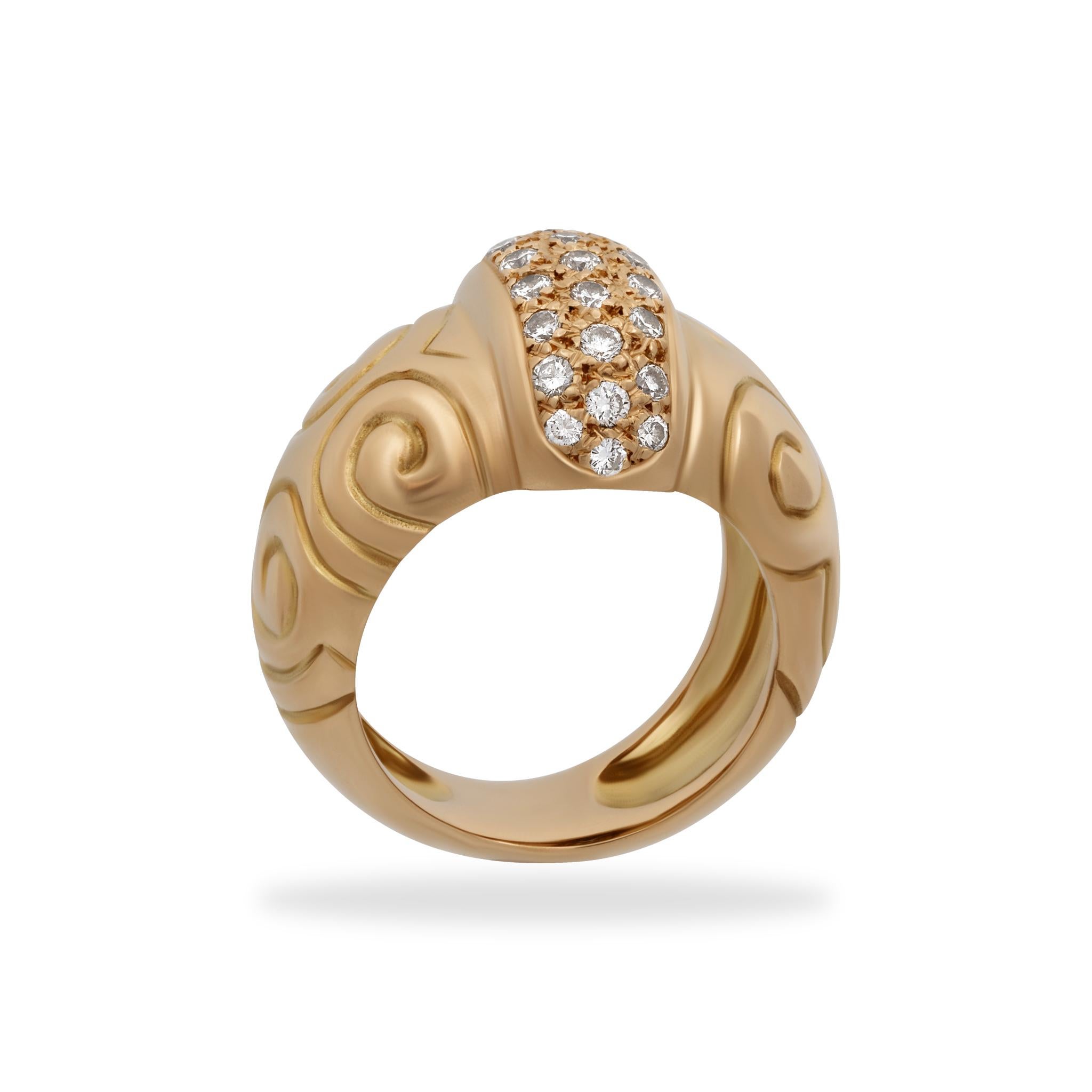 Estate Zolotas "Greek" 18 Karat Yellow Gold Diamond Swirls Ring at 1stDibs