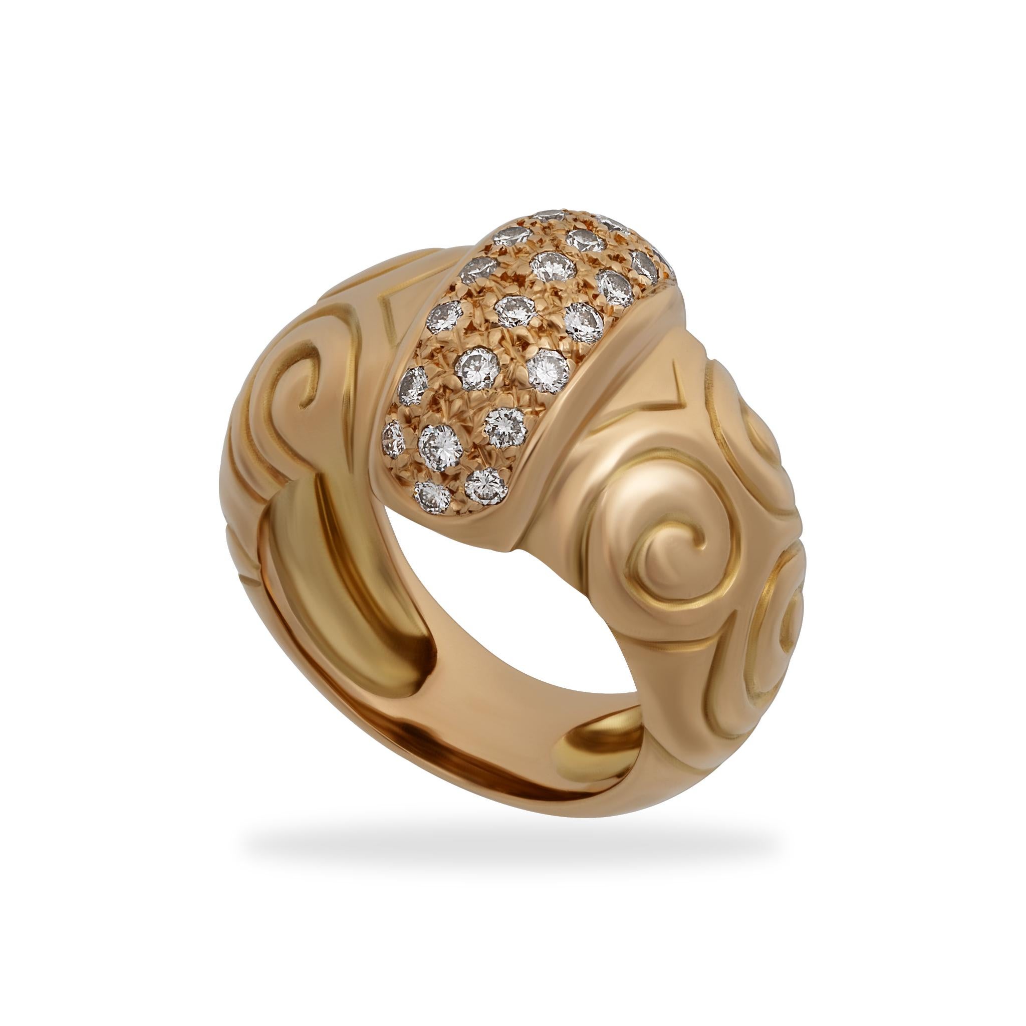Estate Zolotas "Greek" 18 Karat Yellow Gold Diamond Swirls Ring at 1stDibs