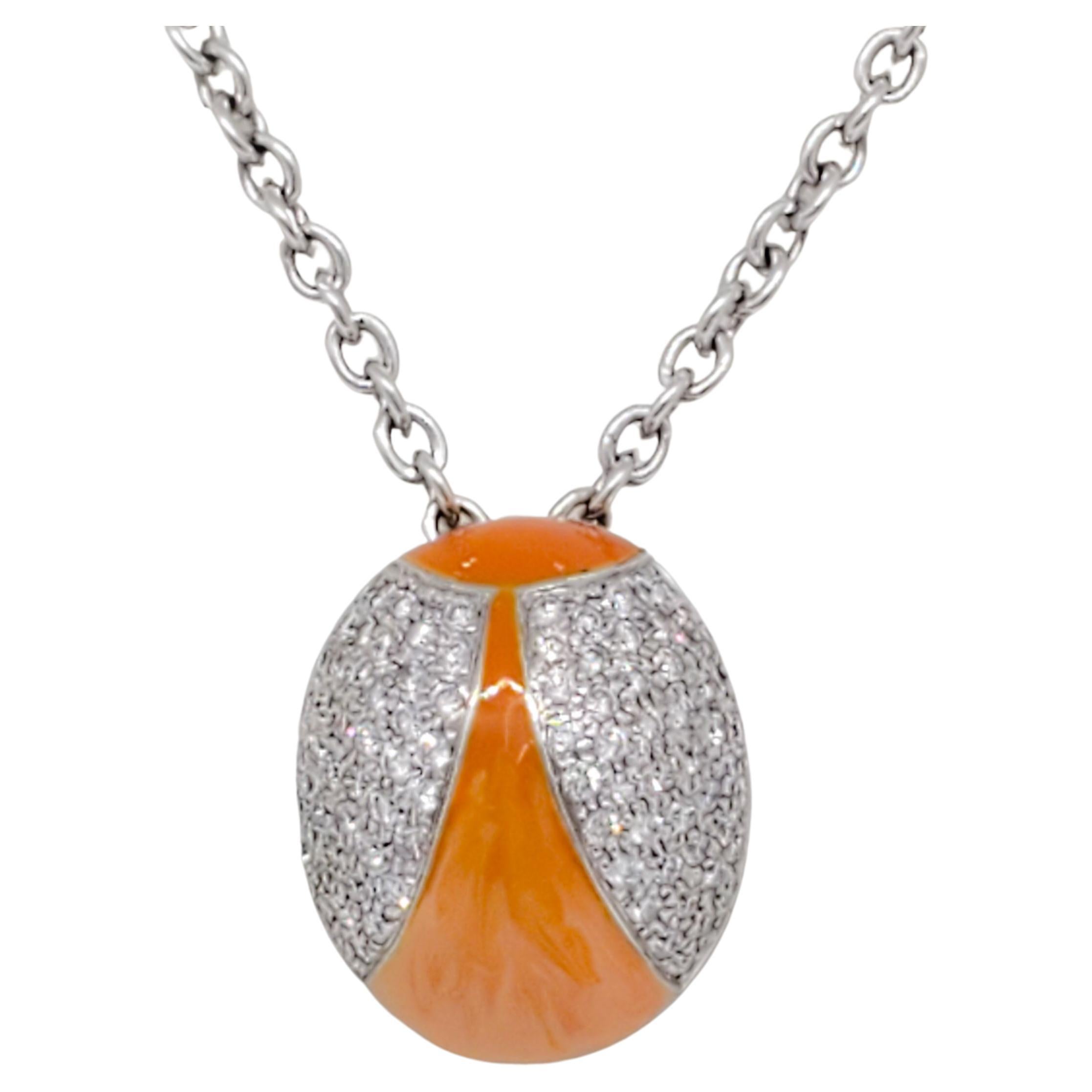 Estate Zydo Pendant Necklace with Enamel and Diamonds in 18k White Gold ...