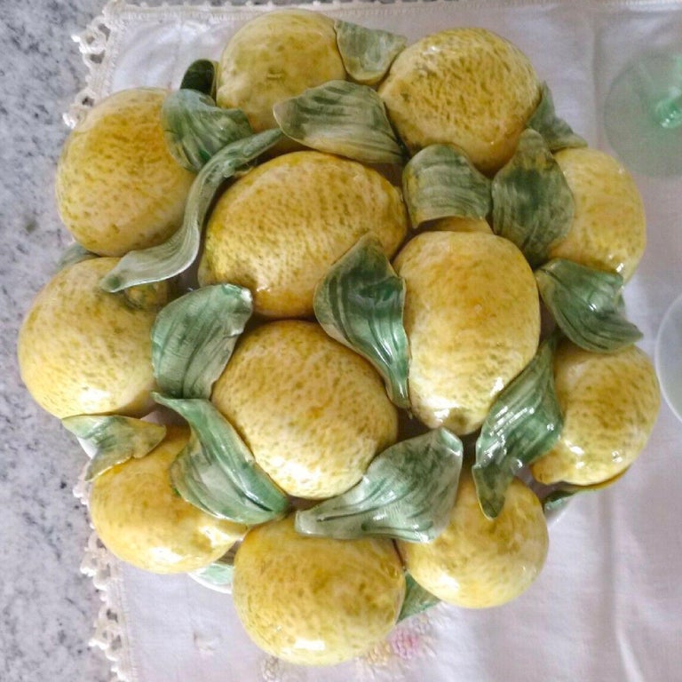 Este Hand Painted Porcelain Lemon Citrus Bowl Basket Decorative Display ...