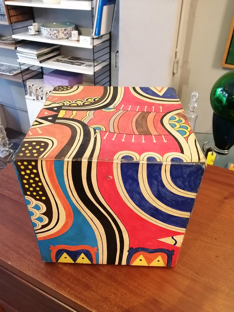 Esteban Cruz Acrylic on Cardboard Decorative Cube For Sale at 1stDibs