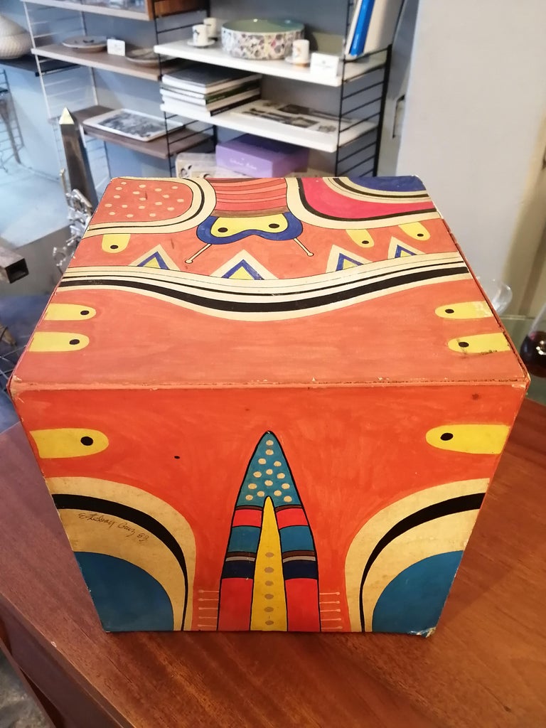 Esteban Cruz Acrylic on Cardboard Decorative Cube For Sale at 1stDibs