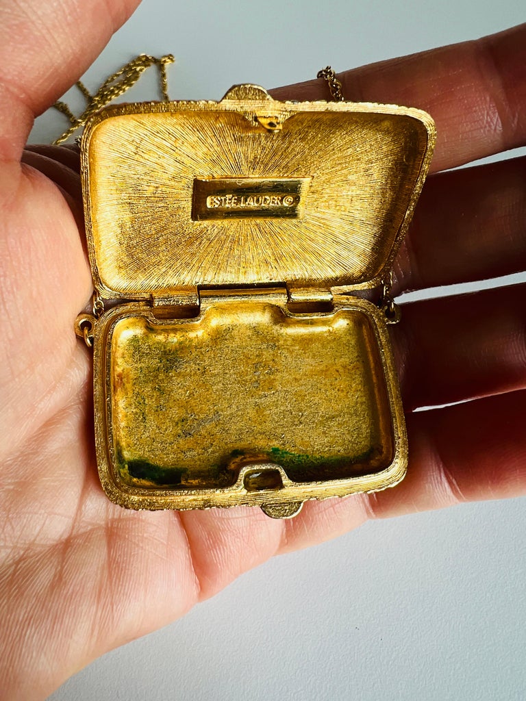 Estee Lauder Perfume Compact Handbag Love Note Locket Chain Necklace ...