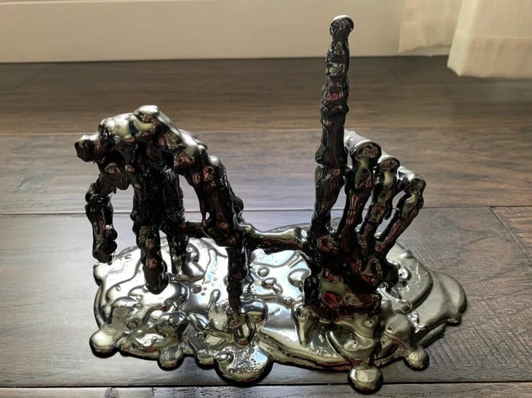 Silver Melting Skeleton LA Hands Resin Sculpture For Sale at 1stDibs