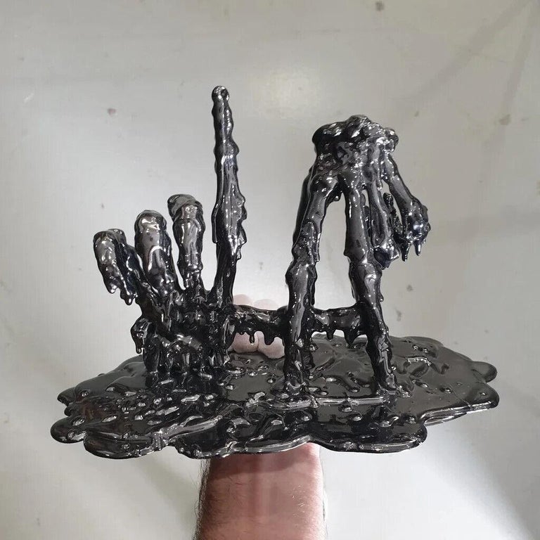 Silver Melting Skeleton LA Hands Resin Sculpture For Sale at 1stDibs