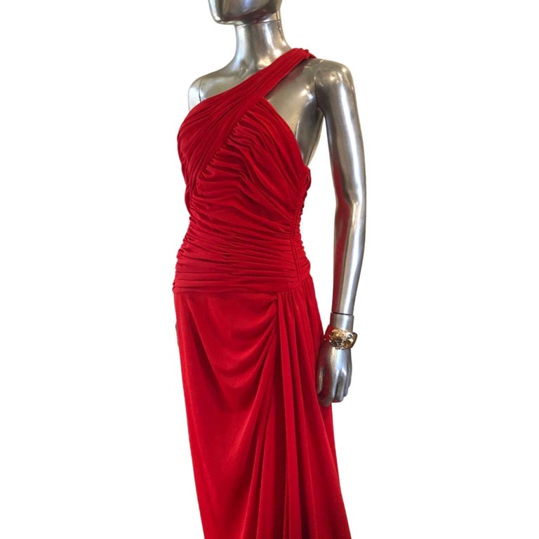 Estevez Hollywood Vintage One Shoulder Draped Red Crepe Dress Size 8 ...