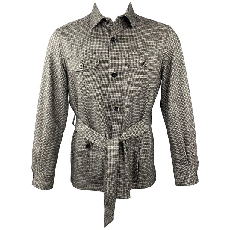 ESTNATION Size M Grey Houndstooth Wool Blend Buttoned Jacket at 1stDibs