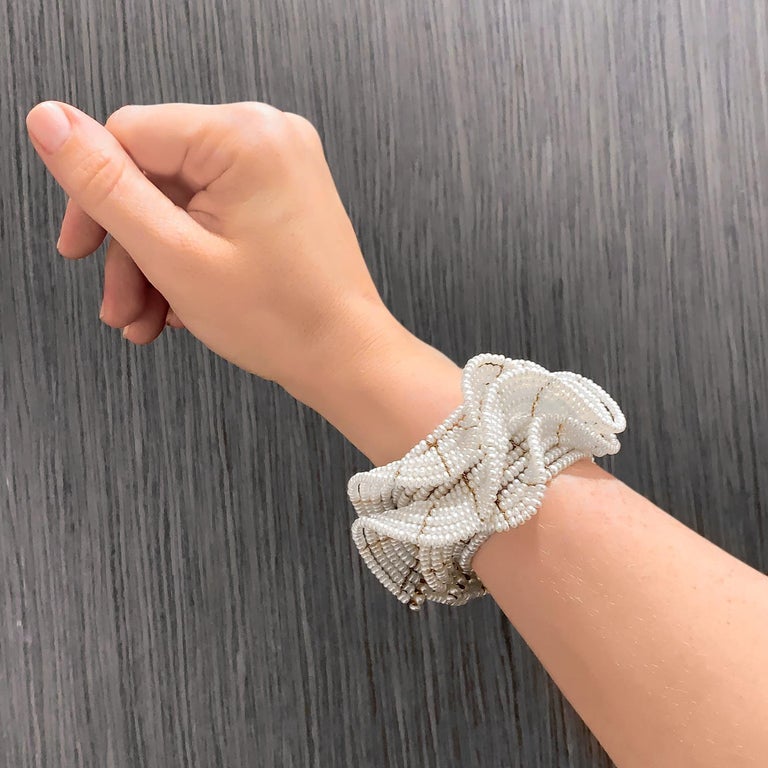 Estyn Hulbert White Pearl Ruffle Flexible Cuff Bracelet at 1stDibs