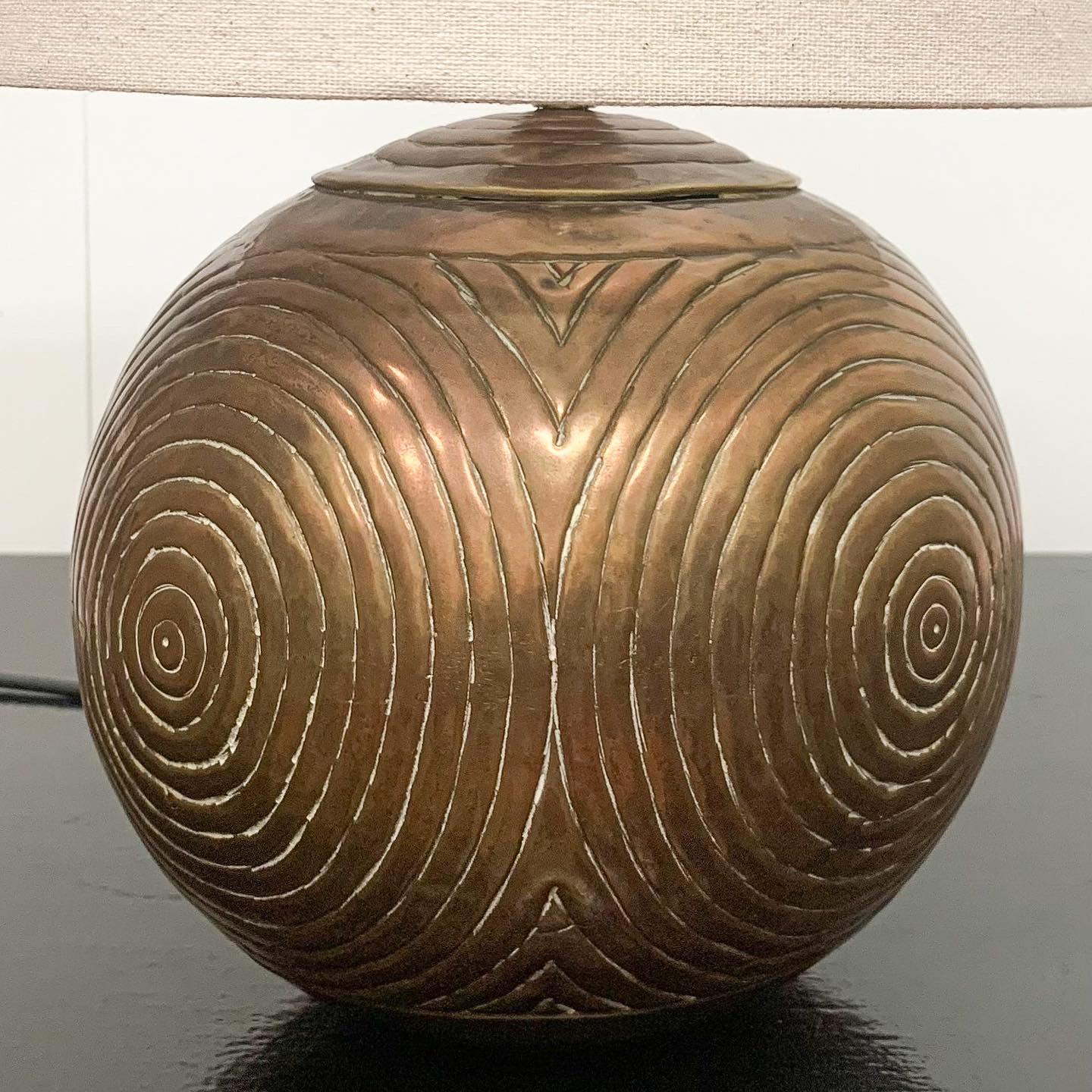 Etched brass spherical lamp - mid c20th For Sale at 1stDibs