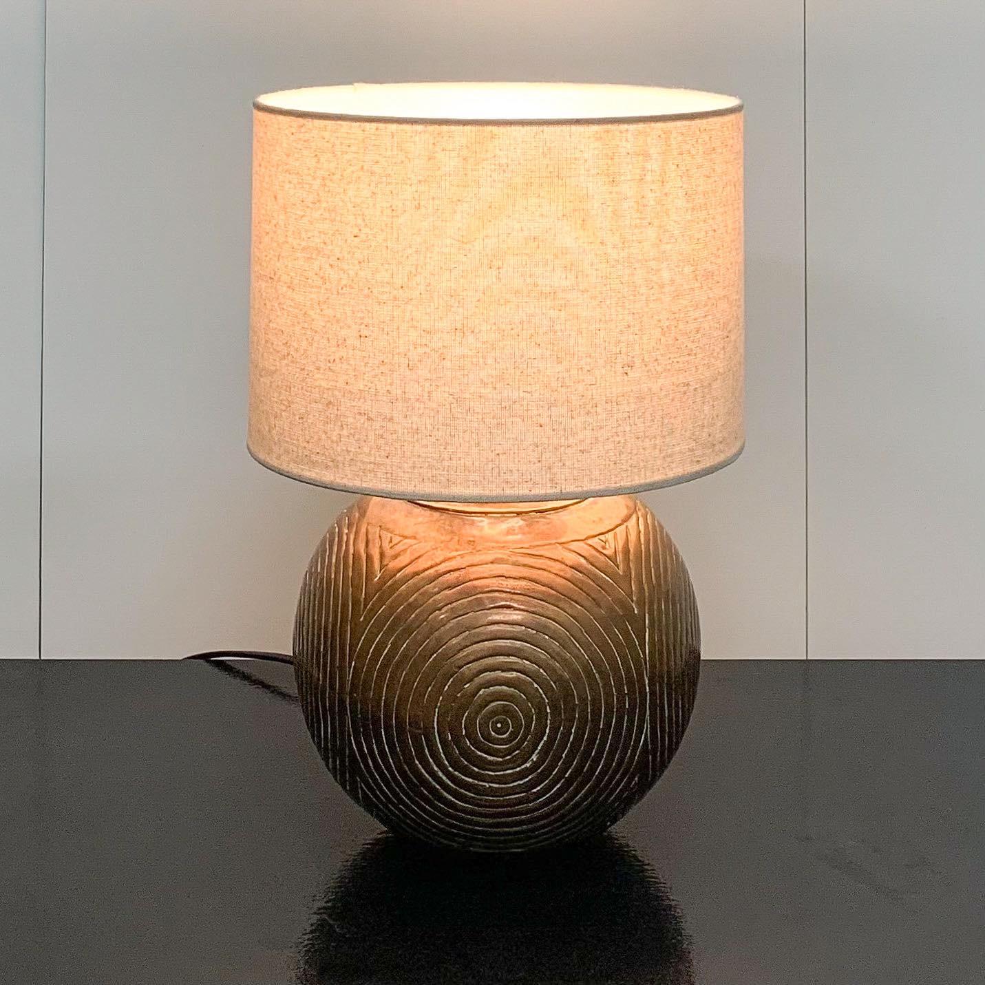 Etched brass spherical lamp - mid c20th For Sale at 1stDibs