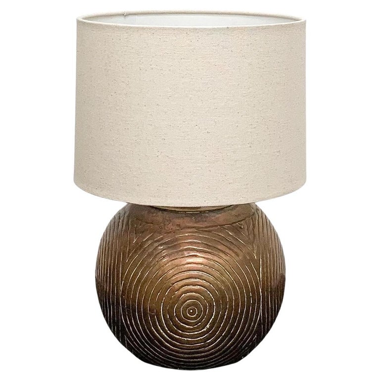 Etched brass spherical lamp - mid c20th For Sale at 1stDibs