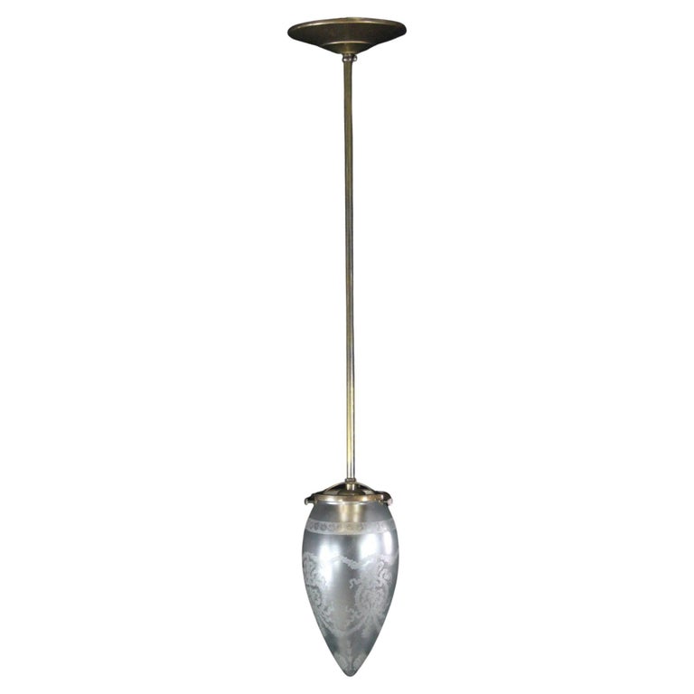 Etched and Frosted Cone Shaped Shade Pendant Light Brass Hardware For ...