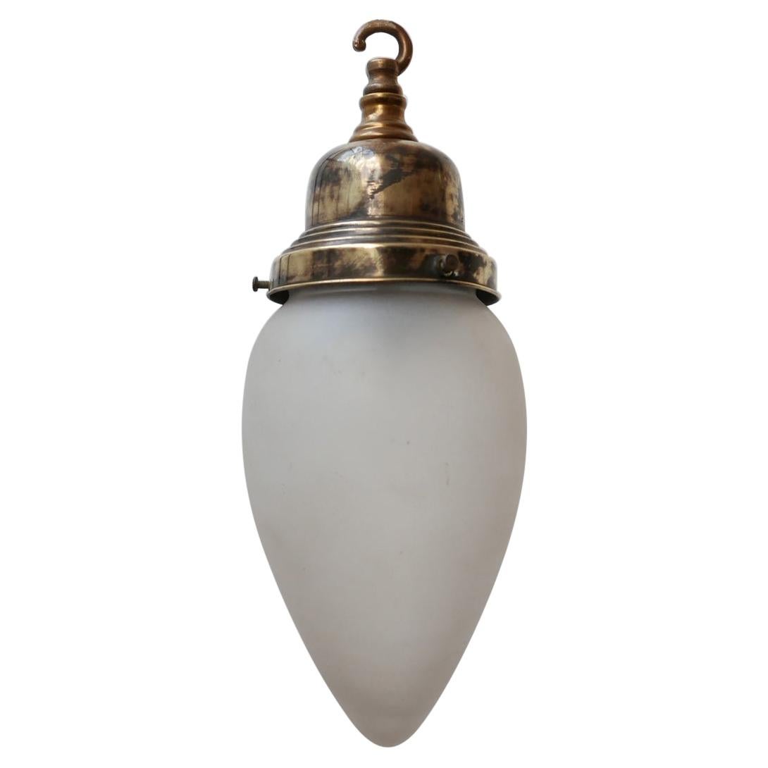 Etched Glass and Brass Antique German Pendant Light For Sale at 1stDibs