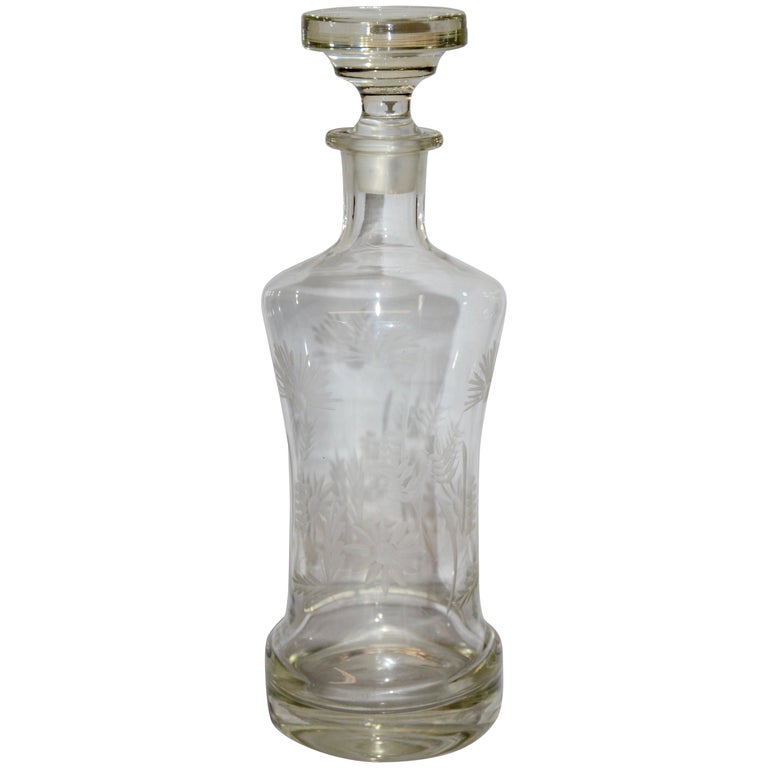 Etched Glass Decanter with Flowers For Sale at 1stdibs