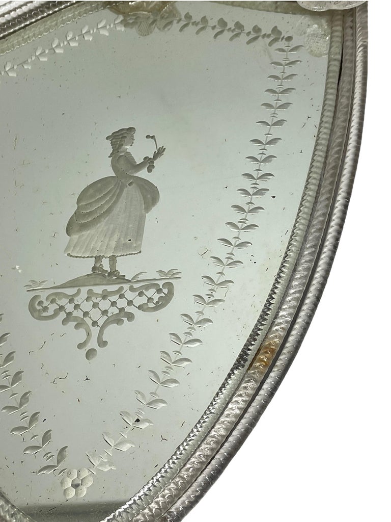 Etched Lady Murano Mirror Gold Flake Leaf 1930s Italy Venetian, Venice ...