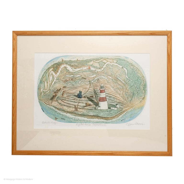 Etching Glyn Thomas Lighthouse Orford Ness Castle River Alde length For ...