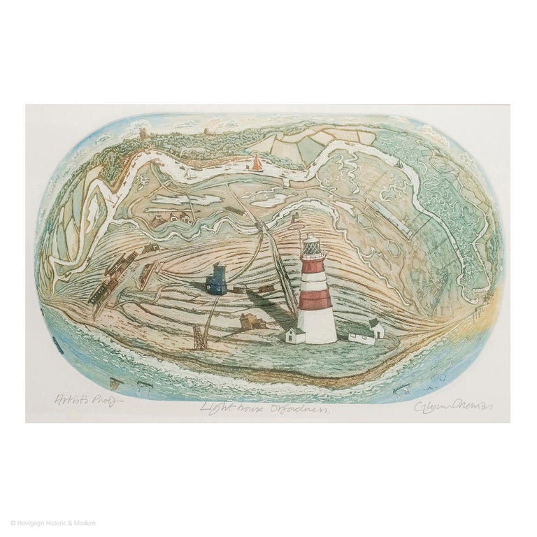 Etching Glyn Thomas Lighthouse Orford Ness Castle River Alde length For ...
