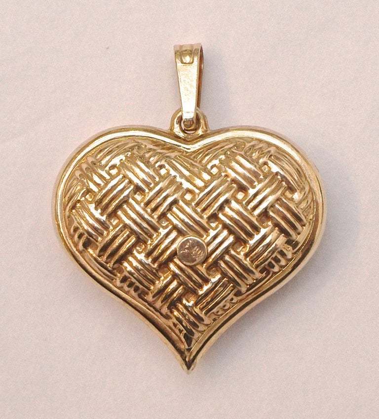 EternaGold 14K Gold Basket Weave Heart Pendant at 1stDibs