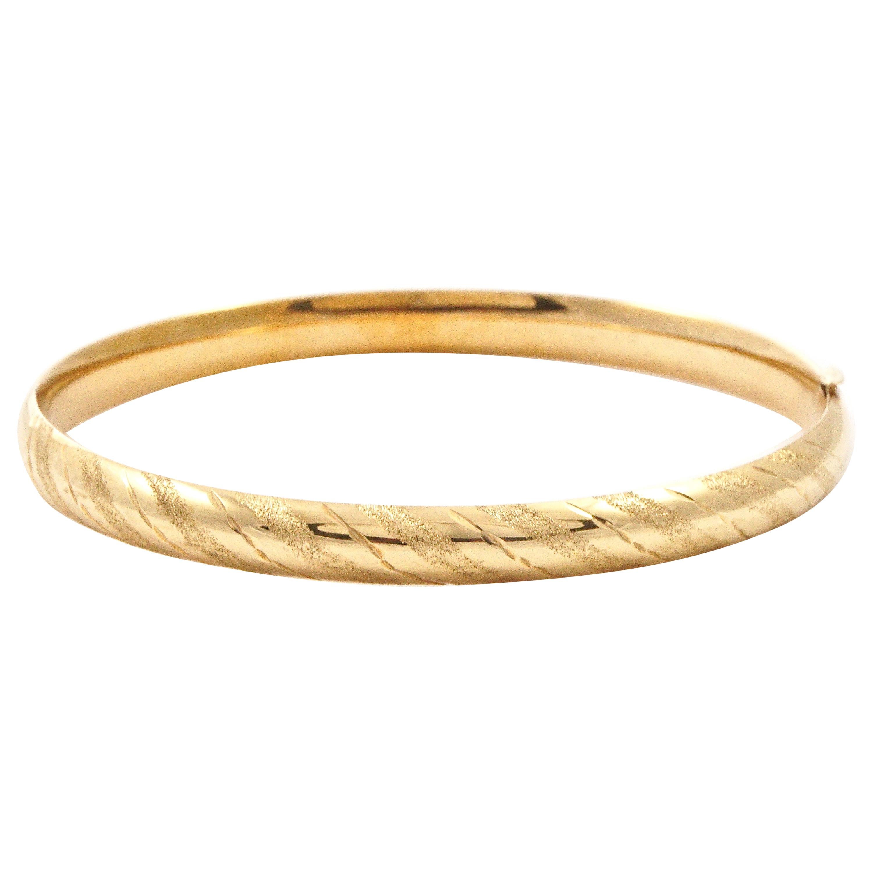 EternaGold 14K Gold Textured and Diamond Cut Design Bangle, Costa Rica ...