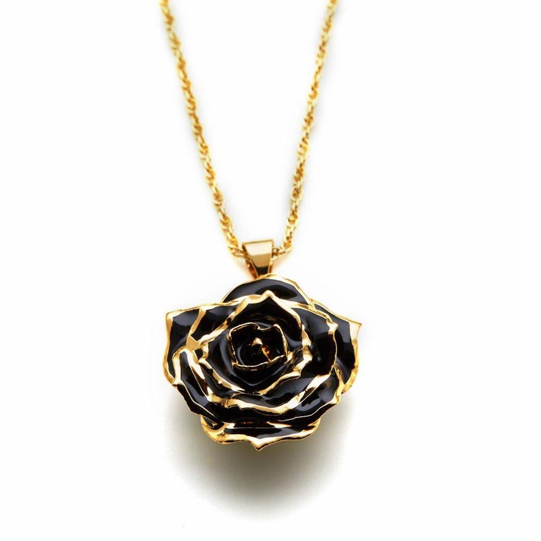 Eternal Rose Midnight Promise Necklace, Black, Gold-Dipped Real Rose ...
