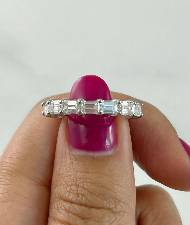 Eternity 2.88 TCW Emerald Cut Diamond White Gold Engagement Stackable ...