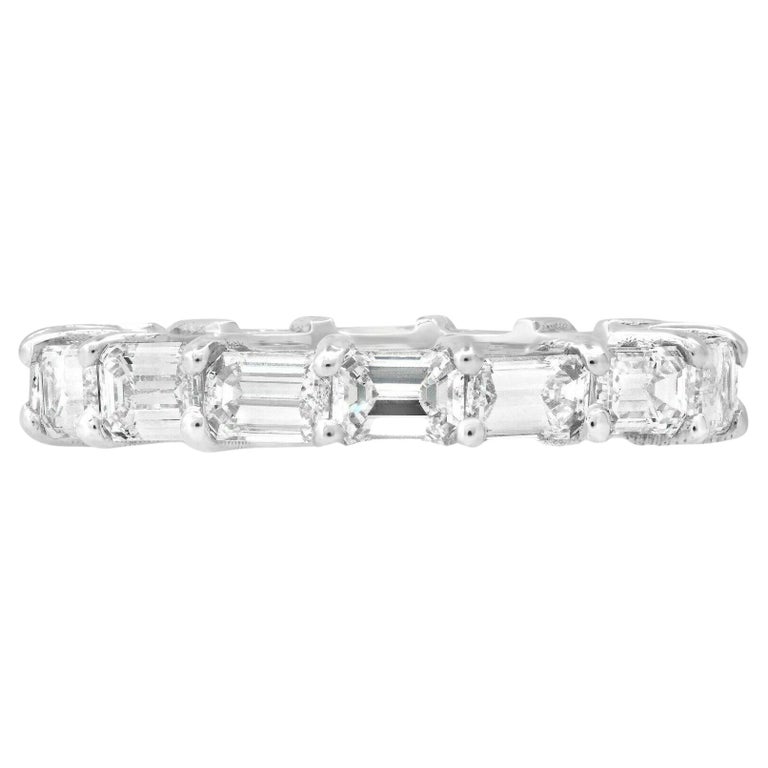 Eternity 2.88 TCW Emerald Cut Diamond White Gold Engagement Stackable ...