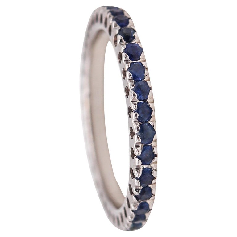 Eternity Modern Ring Band 18Kt White Gold With 1.08 Cts Of Ceylon Blue ...