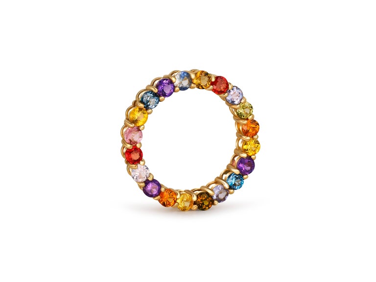 Eternity Pendant with Mulicolor Gemstones in 14k Gold For Sale at 1stDibs