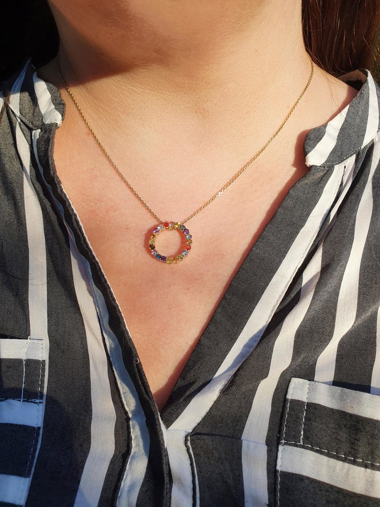 Eternity Pendant with Mulicolor Gemstones in 14k Gold For Sale at 1stDibs